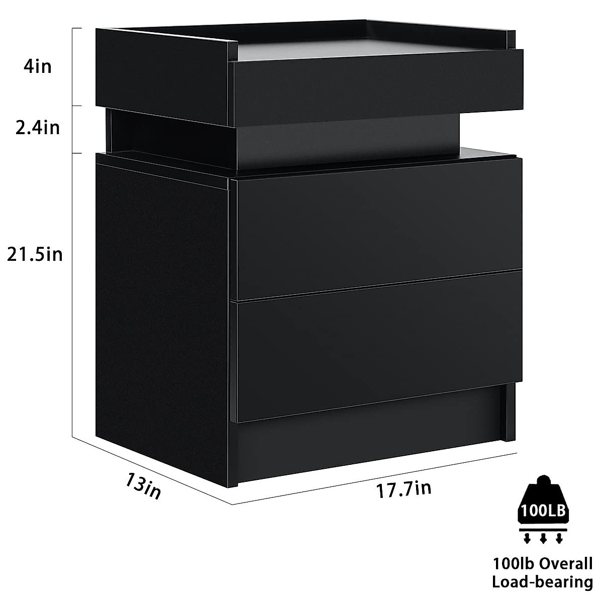 HOMMPA 06 WB-BL Nightstand, 1 Pcs, Black W/Side