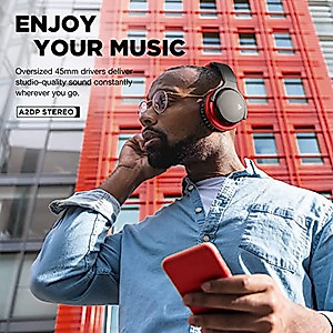 PurelySound E7 Active Noise Cancelling Headphones, Wireless Over Ear Bluetooth Headphones, 20H Playtime, Rich Deep Bass, Comfortable Memory Foam Ear Cups for Travel, Home Office - Red
