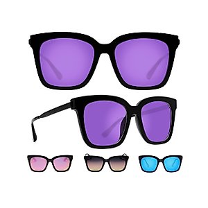 DIFF Bella Designer Oversized Square Sunglasses for Women UV400 Protection, Black + Purple Mirror