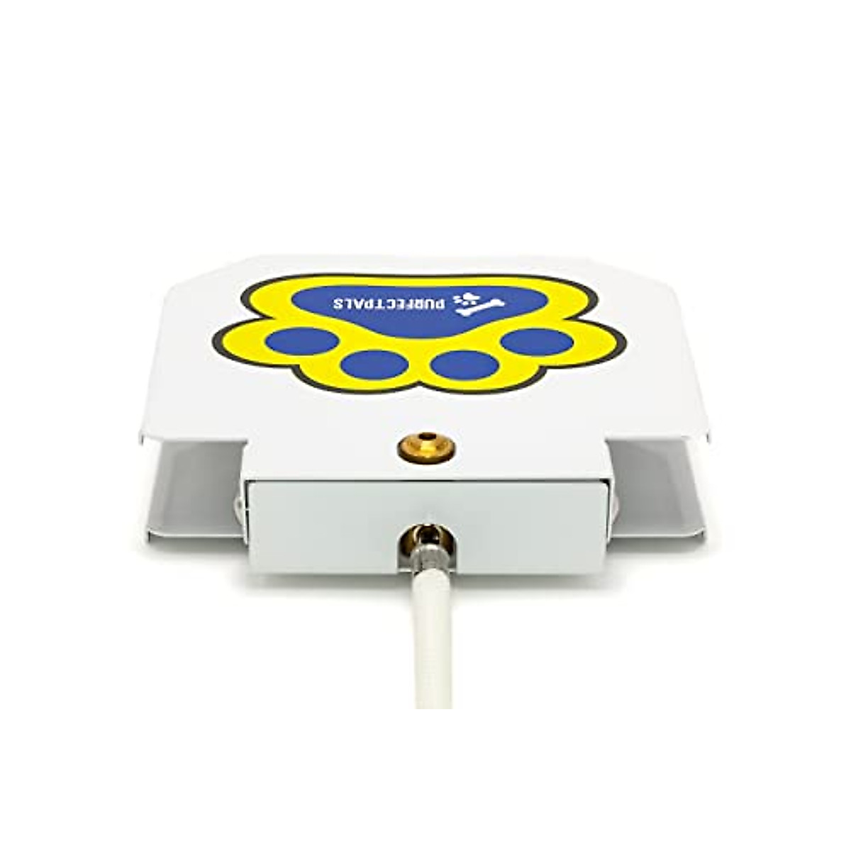 PurfectPals Dog Water Fountain, Step On Paw Activated Dispenser for Dogs, Upgraded Sprinkler, Easy to Use and Sturdy Fresh Drinking, White, Blue, Yellow