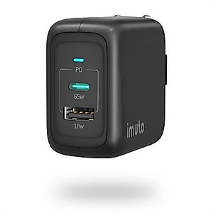 imuto USB C Charger 65W / 45W, GaN II PD PPS Super Fast Charging Compact Foldable 2-Port Wall Charger for iPhone 15 Pro/MacBook Pro/Air, iPad Pro, Laptop, Samsung Galaxy S21, Steam Deck, Pixel