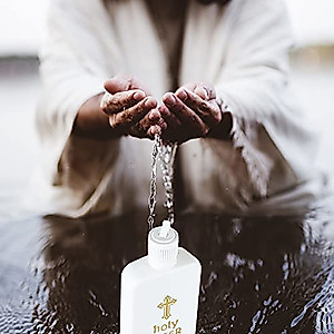 IUASZZ 10 Pieces Holy Water Bottles White with Gold Blocking Logo Religious Easter Plastic Bottle for Home Kitchen Party Decorative Accessories 3.4oz