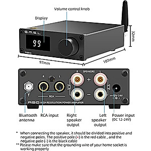 S.M.S.L A50 Stereo Audio Amplifier, 100W x 2 Mini Hi-Fi 2 Channel Class D AMP Receiver, TPA3116*2 Bluetooth 5.0 Bass and Treble 2.0 CH for Home Speakers with Remote Control