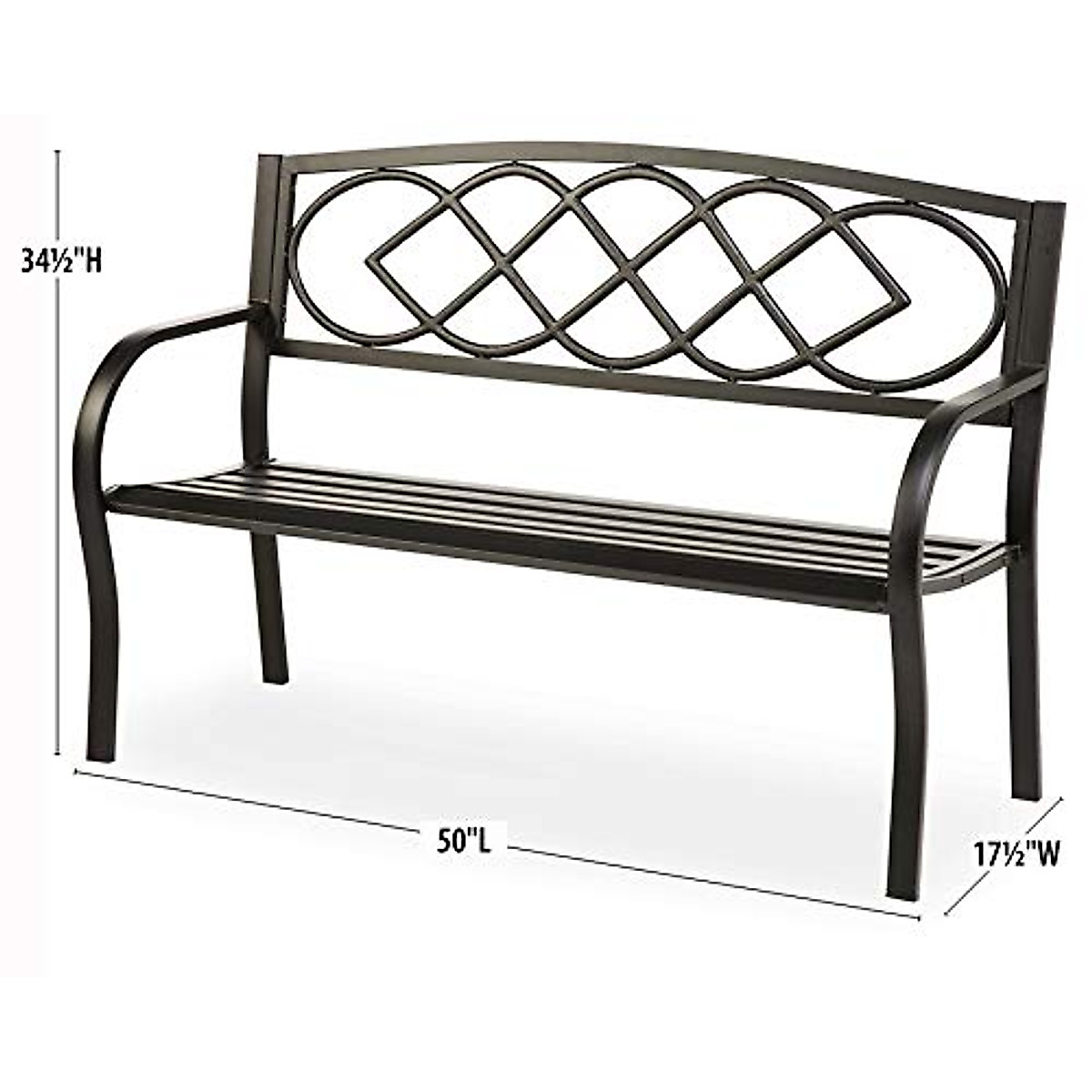 Plow & Hearth Celtic Knot Patio Garden Bench Park Yard Outdoor Furniture| Cast and Tubular Iron Metal| Powder Coat Black Finish| Classic Decorative Design| Easy Assembly 50" L x 17 1/2" W x 34 1/2" H