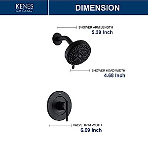 KENES Matte Black Single Handle Shower Faucet, Modern Shower Trim Kit with 10-Spray, Rainfall Shower System Bathroom Shower Trim Systems Wall Mount, KE-6019B-2 (Shower Valve Included)