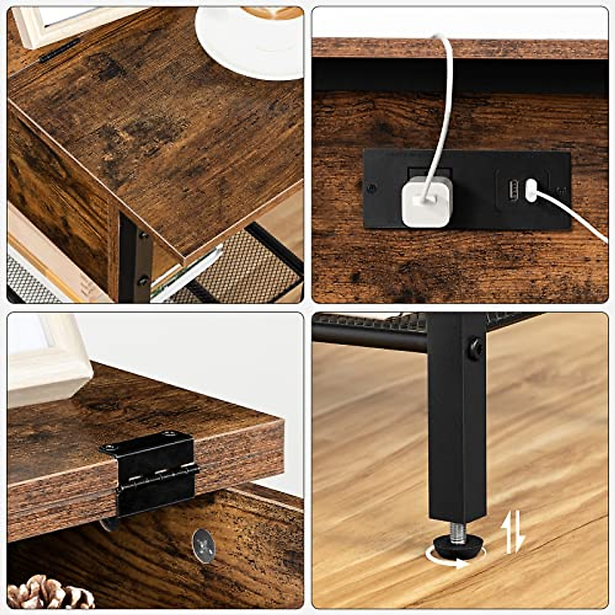 HOOBRO End Table with Charging Station, Narrow Side Table with USB Ports and Outlets, Flip Nightstand for Small Spaces, Sofa Couch Table Bedside Table, Living Room Bedroom, Rustic Brown BF158UBZ01G1