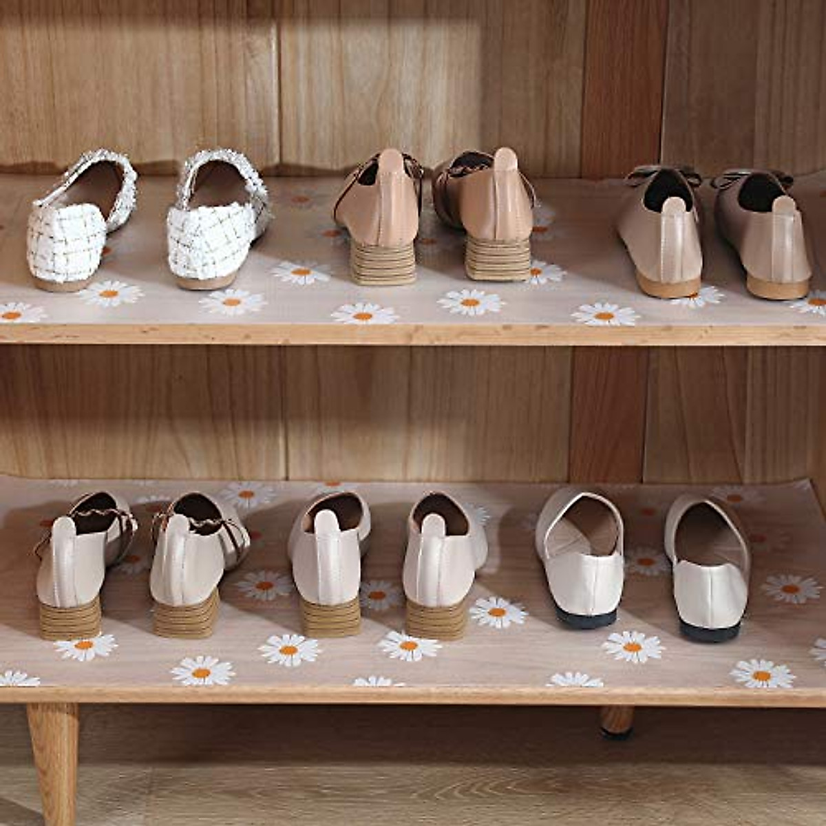 Jacriah Daisy Shelf Liner for Kitchen Cabinets Non-Adhesive Drawer Liner Non-Slip Refrigerator Liner Waterproof Fridge Pad Cupboard Mat Easy Placemats, Ideal for Wire Pantry Bathroom, 11.8"X59"