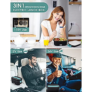 Xflyee 75W Electric Lunch Box Food Heater, 12V/110V Upgraded Leakproof Heating Lunch Box for Work/Car/Truck/Office with 1.5L Removable Stainless Steel Container, Fork & Spoon and Insulated Carry Bag