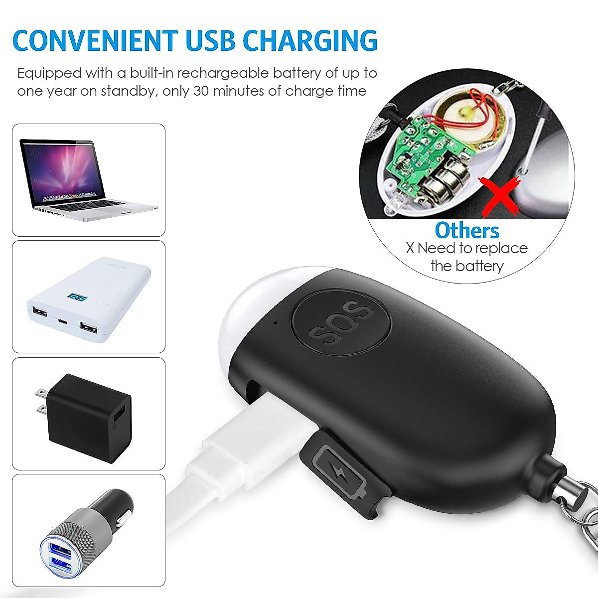 [Upgraded New Version] AMIR Safe Sound Personal Alarm - 130dB Emergency Alarm Keychain with LED Flashlight, Security Personal Protection Devices for Women, Girls, Kids and Elderly(2 Pack-Black&White)