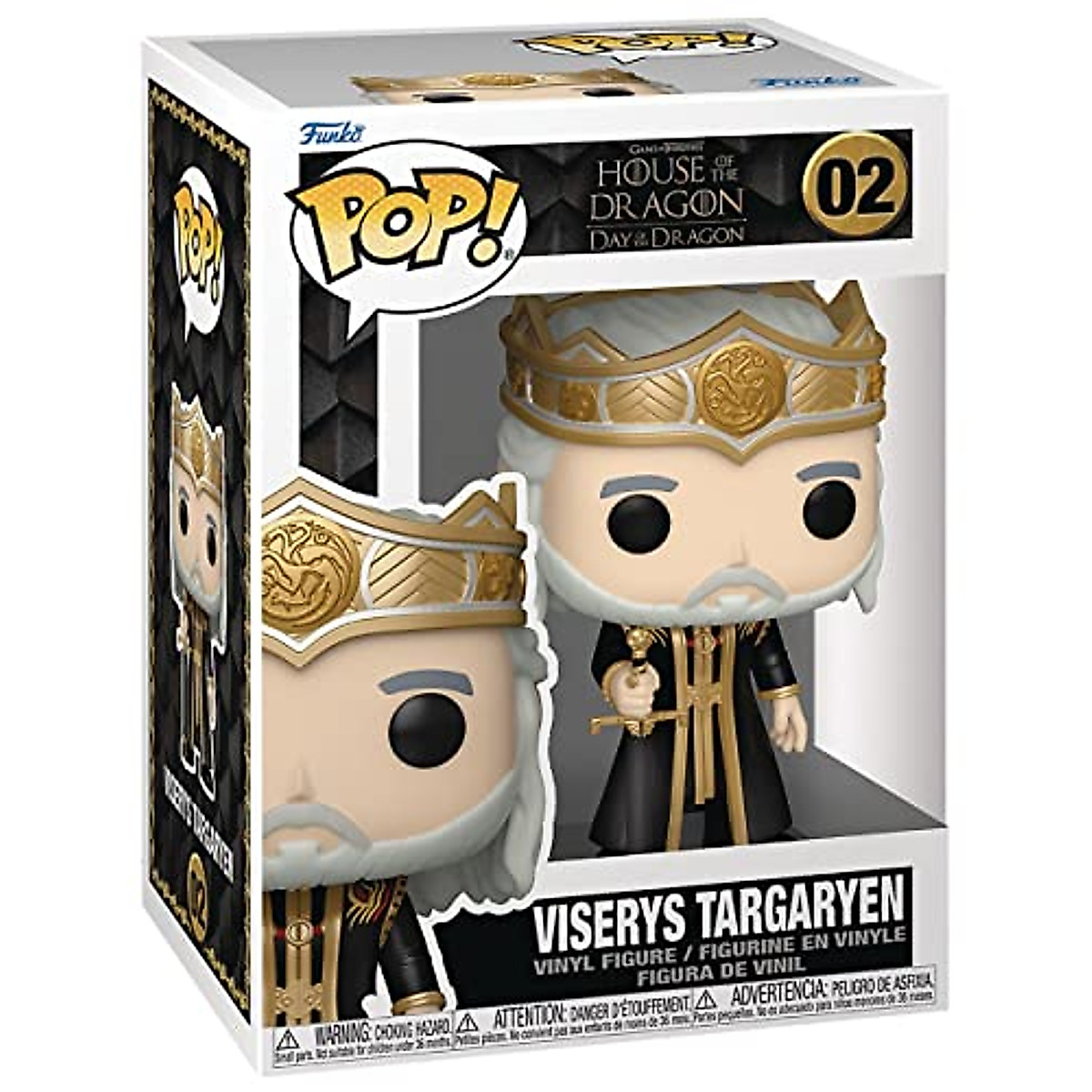 POP House of Dragon - Viserys Targaryen Funko Vinyl Figure (Bundled with Compatible Box Protector Case), Multicolored, 3.75 inches