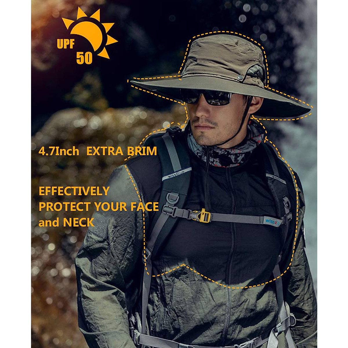 Mens Sun Hat with UV Protection Wide Brim Sun Hats for Men Waterproof Sun Hats for Fishing Hiking Camping Army-Green