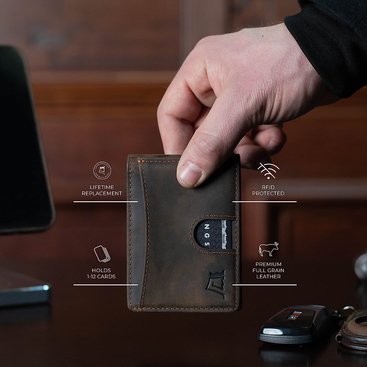 Kings Loot Money Clip Slim Minimalist Wallet for Men RFID Blocking | Slim Leather Wallets for Men | Mens Wallet Bifold | Slim Front Pocket Wallet for Men | 12 Card Holder Wallet for Men (Brown)