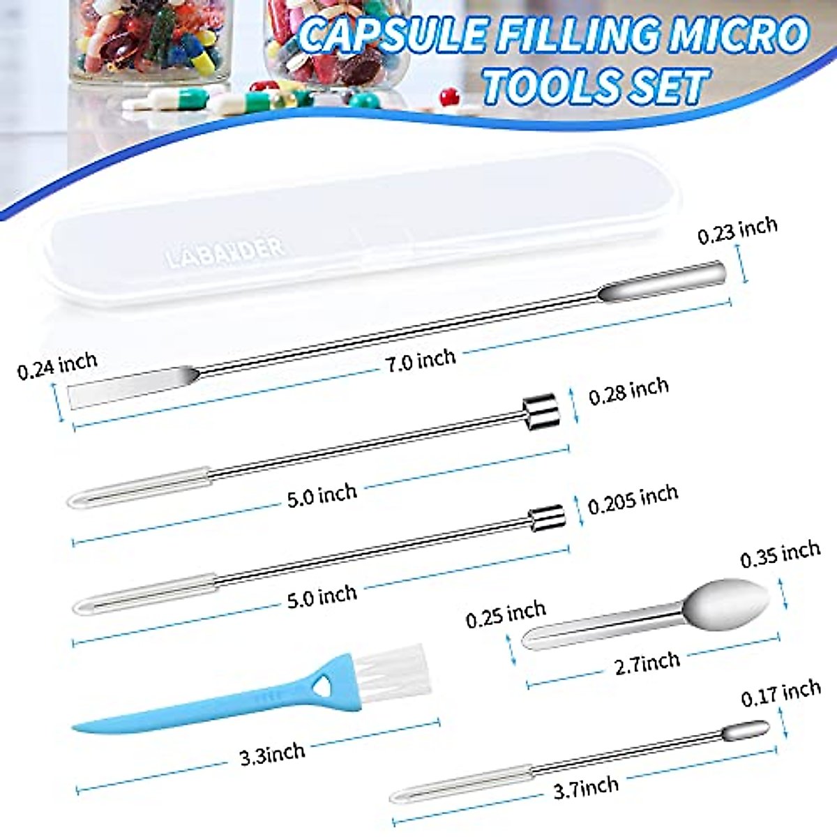 Capsule Filling Machine Tools Kits Micro Tiny Spoon Spatula, Lab Scoop Filling Tray, Herb Powder Tamper Tool for Lab Capsule Filler Pill Maker, Fit Empty Capsules Sizes 000 00 0 1 2 3