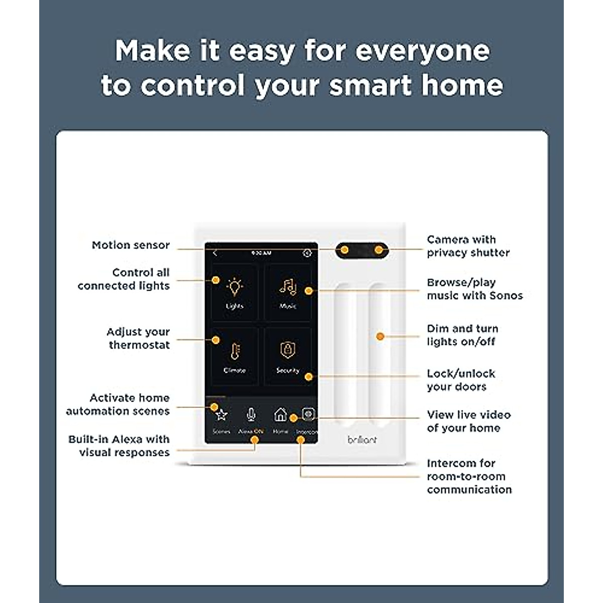 Brilliant Smart Home Control (3-Switch Panel) — Alexa Built-In & Compatible with Ring, Sonos, Hue, Google Nest, Wemo, SmartThings, Apple HomeKit — In-Wall Touchscreen Control for Lights, Music, & More
