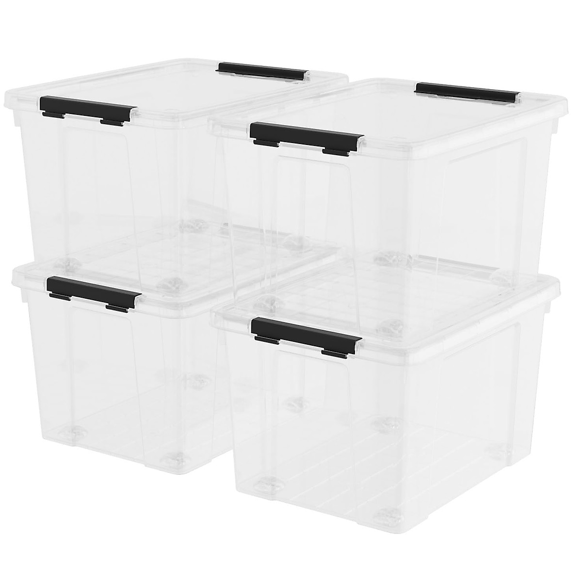 Taysisiter 40 Quart Plastic Clear Latching Bin with Lid, Plastic Storage Box with Wheels, 4 Packs