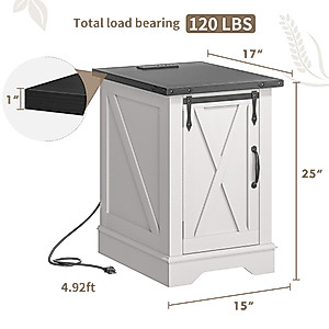 EnHomee Nightstand Set of 2,Nightstand with Charging Station,Farmhouse End Tables with Barn Door & Adjustable Storage Shelf,Nightstand Sets Sofa Side Table for Bedroom,Drawing Room,Antique White