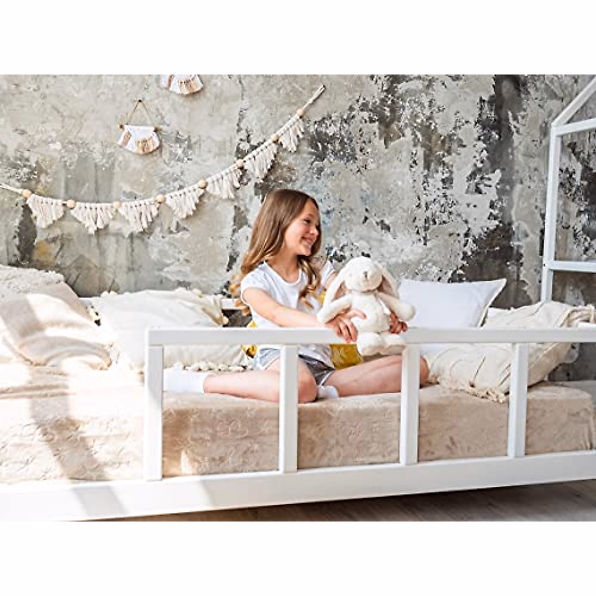 BUSYWOOD Montessori Frame Bed - Home and Bedroom Decor Furniture - Montessori Bed with Fence in Playroom - Full Size Bed Frame - Kids Bed - Toddler Bed Frame (Model 10, Bed with Legs and Slats)