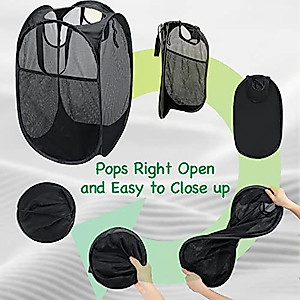 6 Pcs Mesh Popup Laundry Hamper (Black/White/Blue),Popup Laundry Basket with Durable Handles,Foldable Pop-up Mesh Hamper Dirty Clothes Basket for Kids Room, College Dorm or Travel
