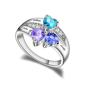 MissNaNa Personalized Mother Ring with 2 to 8 Birthstones & Names Family Ring Custom Anniversary Rings for Women Mother Grandma Mother's Day (3 Names)