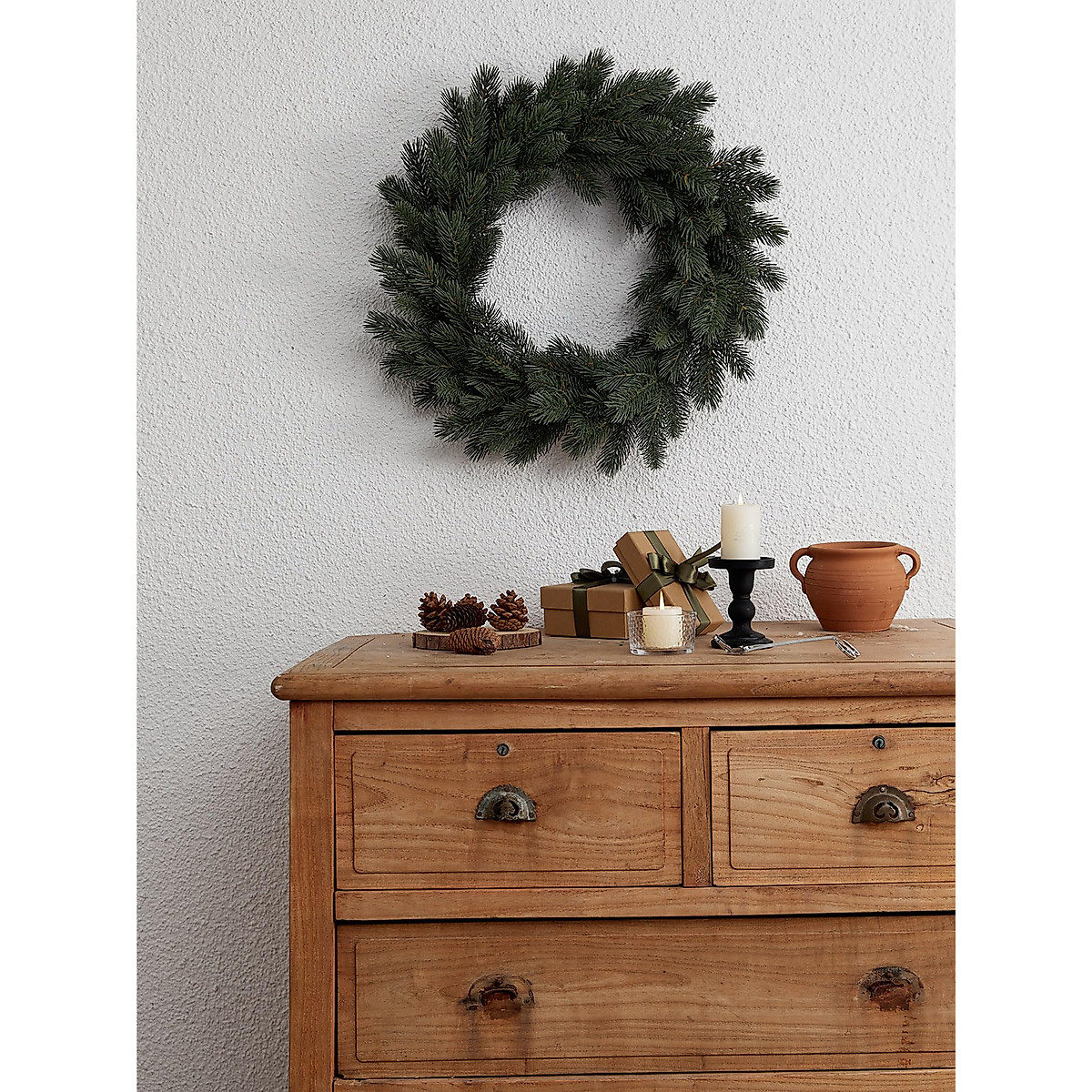 Christmas Wreath - 24 inch Artificial Wreath for Front Door - Green Pine Needles Wreath for Indoor Outdoor Farmhouse Home Wall Window Festival Wedding Decor