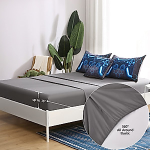 Keyroal 6Pcs Game Console Comforter Set with Sheets for Boys Girls Kids Teens, Geometric Gaming Themed Bed in A Bag Full Size, Blue 3D Video Gamer Controller Bedroom Decor Bedding Set