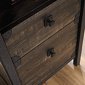 Sauder Steel River L-Shaped Desk, L: 59.84" x W: 57.32" x H: 29.53", Carbon Oak Finish