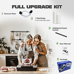 Precision Vacuum Sealer, 90Kpa Food Saver Vacuum Sealer Machine, 10-in-1 Functions, Easy-lock Handle, Double Pump Vacuum Sealer Machine with Bags Storage, Built-in Cutter, Stainless Steel