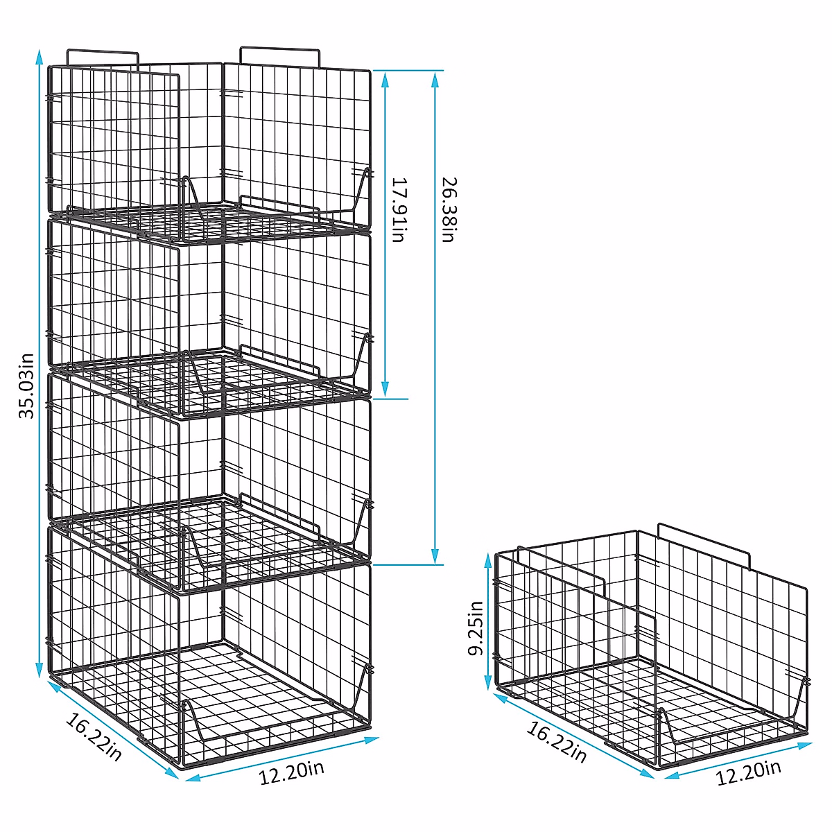 Jakyitvi Stackable Closet Organizers and Storage Bins 4 Pack, Folded Drawer Shelf Organizer for Closet Wardrobe, Sturdy Metal Clothes Storage Container for Clothes Pants Sweaters, Black
