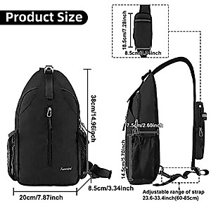 Fancosni Crossbody Sling Bags for Women Men, Black Sling Backpack, Lightweight Shoulder Bag, Multipurpose Sling Bag for Travel, Hiking, Shopping, Walking, Biking, Cycling, Earphone Hole, Chest Bag
