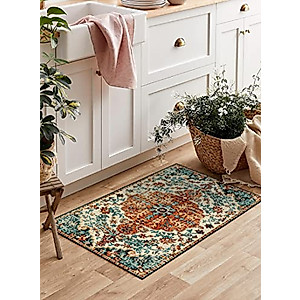 Wonnitar Boho Bathroom Rug,Washable Rug 2x3 Small Bath Rug,Vintage Distressed Throw Mat for Bedroom,Non-Slip Entryway Door Mat Low-Pile Floor Carpet for Kitchen Laundry Bedside,Orange