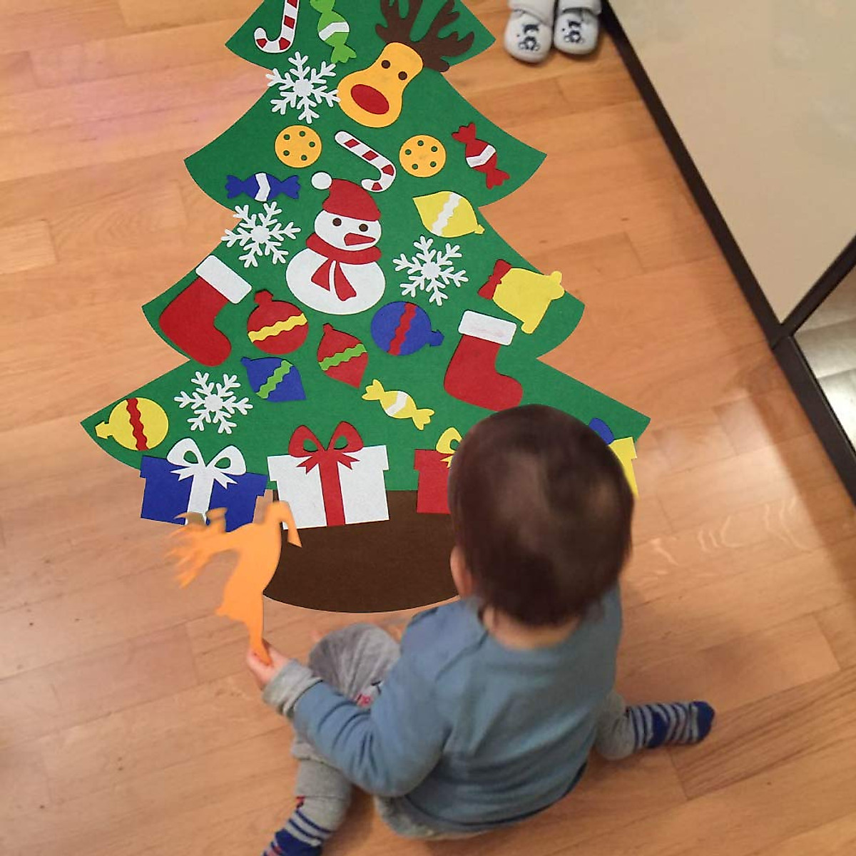 3.2 Ft Felt Christmas Tree for Toddlers with 30 Detachable Christmas Ornaments, Xmas Gifts, Door Wall Hanging Decorations