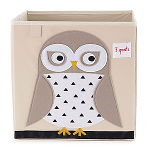 3 Sprouts Large 13 Inch Square Children's Foldable Fabric Storage Cube Organizer Box Soft Toy Bins, Pet Hedgehog and Friendly Owl (2 Pack)