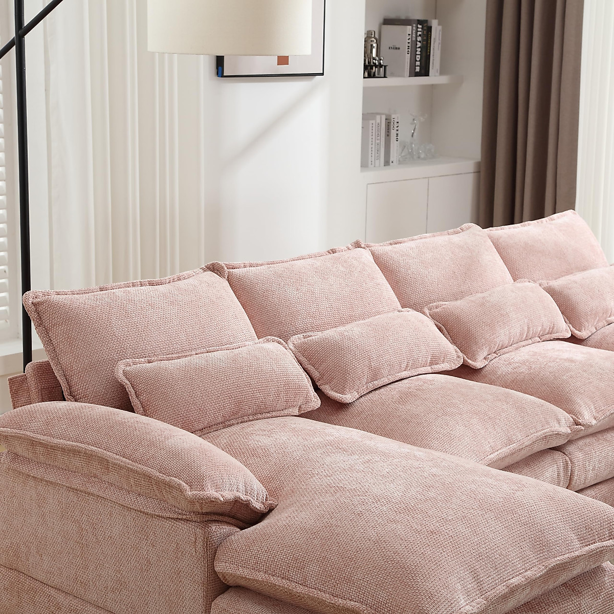 Oversized Modular Sectional Sofa Cloud Couch, Modern Chenille Upholstered Corner Couch, Comfy Boucle Sleeper Sofa&Couches with Double Chaise & Waist Pillows and Memory Foam for Living Room