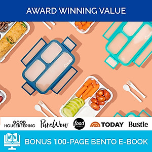 MINI Bento-Box Lunch and Snack Boxes Set of 2 | Small Leakproof Portion Containers For Kids Boys Girls Toddlers Adults | BPA Free for School Pre-School Daycare Travel Keto | Navy & Blue