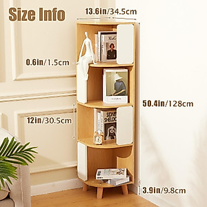 SELFLA 4-Tier Wood Corner Bookshelf, Nordic Style Modern Book Shelf, Tall Shelf & Thickened Wooden Layers, Sturdy Standing Bookcase for Living Room/Bedroom/Office, Easy to Assemble - Natural & White