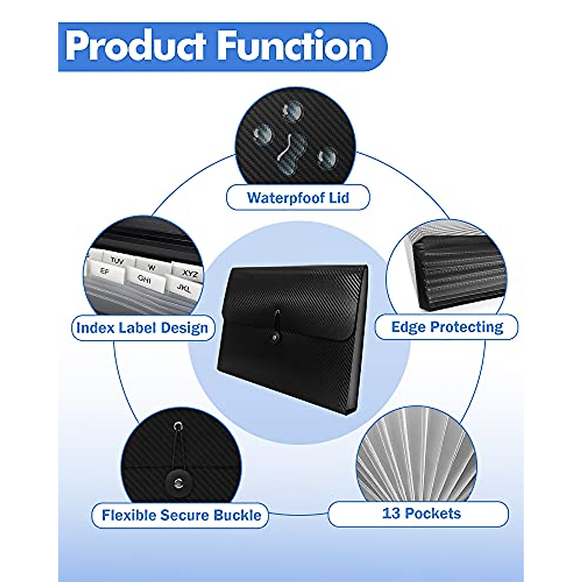 Cesil Expanding File Folders, Accordian File Organizer 13 Pockets File Organizer Accordion File Holder with Elastic Buckles Closure, A4 Paper Document Organizer for Home School Office