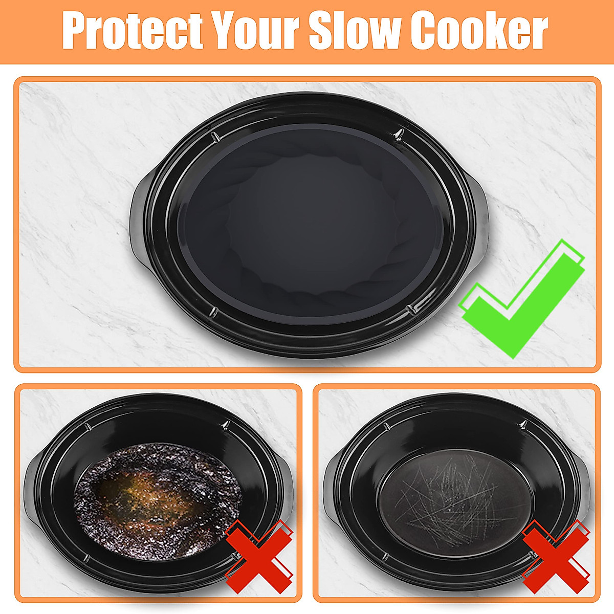 Amerbro Silicone Slow Cooker Liners fit Crock-Pot 6 Quart Oval Slow Cooker - Reusable & Leakproof Crock Pot Liner - Dishwasher Safe Crock Pockets (Black)