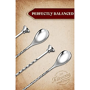 KITESSENSU Bar Spoon, 12 Inches Stainless Steel Cocktail Mixing Spoon With Muddler, Bartender Bar Stirring spoon for Layering, Stirring, Crushed Ice, Spiral Pattern