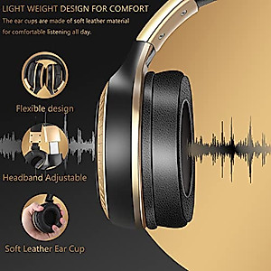 WESADN Active Noise Cancelling Headphones Bluetooth Headphones Wireless Wired Over Ear Headphones with Microphone Foldable Gaming Headset Stereo Bass 20H Playtime for Laptop Smartphone Tablet TV Gold