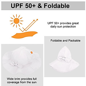 Baby Girl White Infant SPF Toddler Sun Hat with UPF 50+ Adjustable Baby Sunhat, 0-12 Months