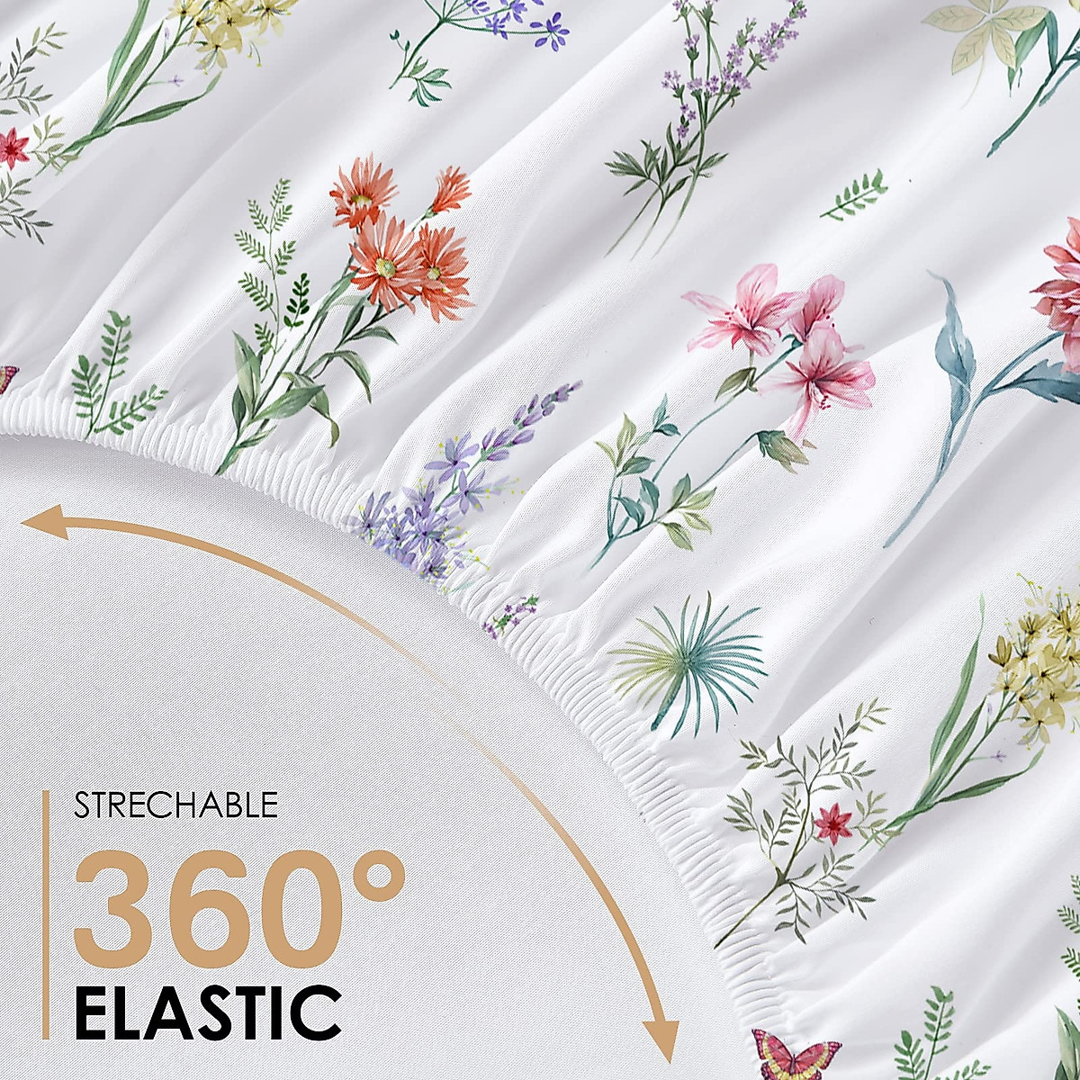 YIYEA Floral Fitted Sheet with Pillowcase, Premium 1800 Thread Count Brushed Microfiber Fitted Sheet Full, 16" Deep Pocket Fitted Bottom Sheet, Ultra Soft, and Fade Resistant (Full,)