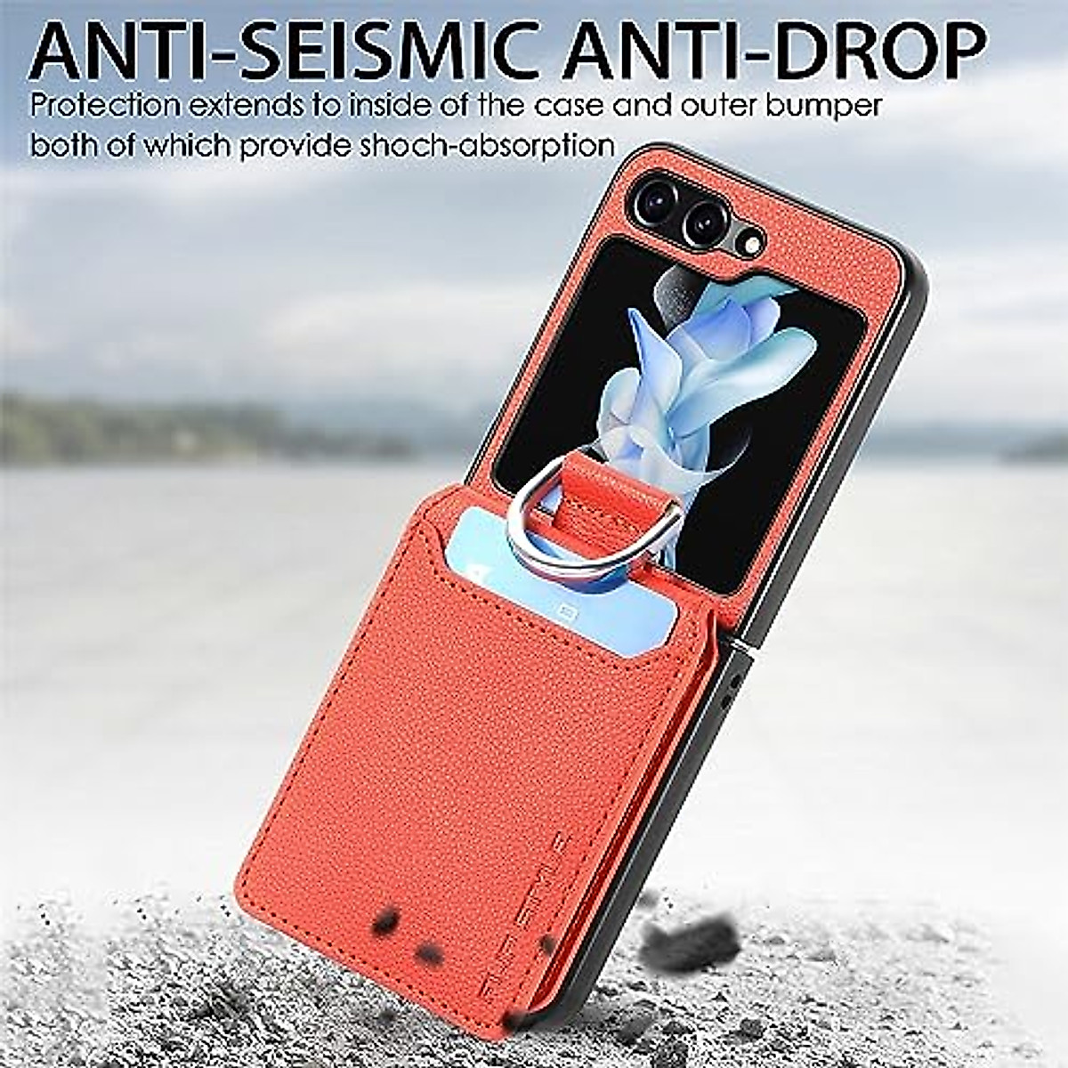 protective filp case Compatible with Samsung Galaxy Z Flip 5 Wallet Case with Ring, Galaxy Z Flip 5 2023 Case with Card Holder Premium PU Leather Protective Phone Case Cover ,Slim Protection Shockproo