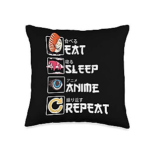 Anime Manga Kawaii Japanese Gifts Kawaii Manga Sushi-Eat Sleep Repeat-Cute Anime Throw Pillow, 16x16, Multicolor