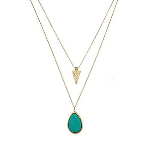 LUX ACCESSORIES Turquoise Tone Stone Teardrop Arrowhead Arrow Necklace Set