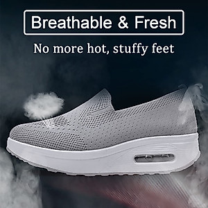 Bersauji Women's Orthopedic Sneakers, Mesh Up Stretch Platform Shoes for Walking, Black 8.5