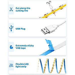 Aclorol USB COB LED Strip Lights Warm White Led TV Backlight 5V 1M 3.28FT 320Leds 3000K CRI85+ FCOB COB Flexible Lights with 1M USB Powered for Bedroom Under Cabinet Kitchen DIY Lighting Project
