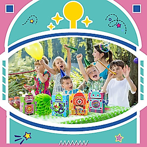 24 Pcs Robot Party Supplies Candy Gift Bags, Robot Goodie Gift Treat Bags, Kids Candy Treat Bags with Handle for Robot Themed Birthday Party Decorations Supplies