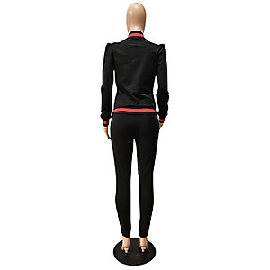 Casual Long Sleeve Zip Up Jacket and Pants Sweatsuits Tracksuits 2 Pieces outfits for Ladies,Black,Tag XL/US(12-14)