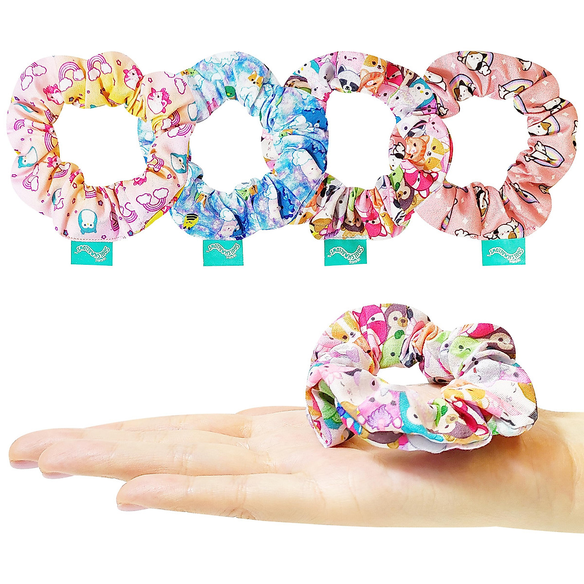LUV HER Squishmallows Cute Scrunchies for Girls - 4 Large Printed Hair Scrunchies with Your Favorite Characters, Ages 8+