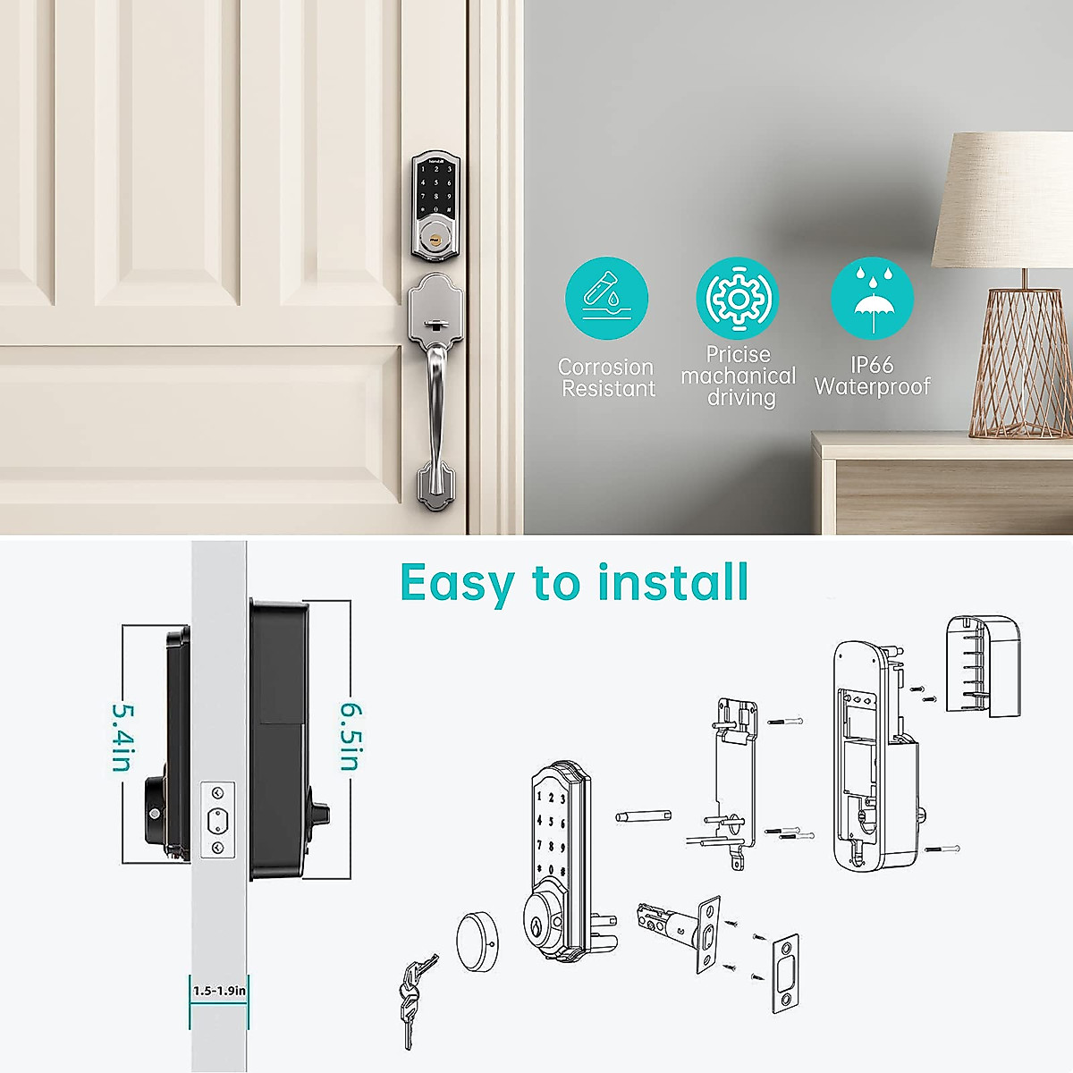 Smart Lock, Hornbill Keyless Entry Keypad Deadbolt, Bluetooth Electronic Digital Front Door Locks Work with Alexa, Free App Control Passcode, Auto Lock for Exterior Doors Airbnb Home Apartment Office